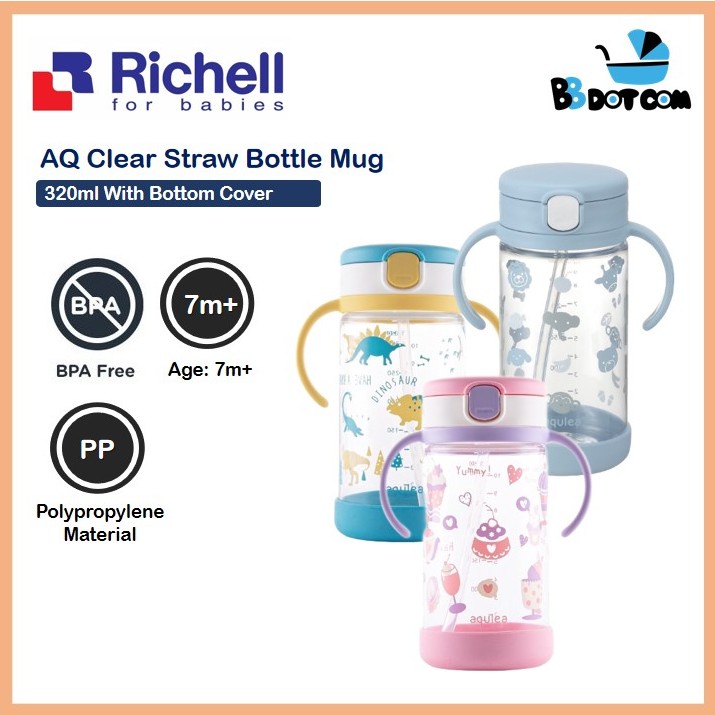 Richell Botol Air Aqulea 320ml Straw Bottle with Bottom Cover | Shopee ...