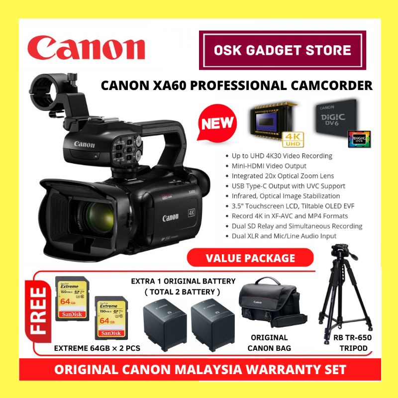 Canon XA60 Professional 4K UHD Camcorder | New Model | 4K UHD Full HD 60P | Value Package ...