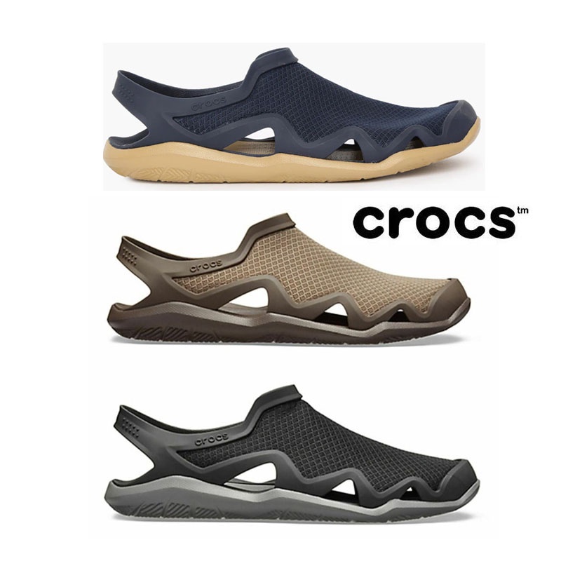 Crocs Swiftwater sz 8 Mesh Wave Sandal Slate Gray Black Men Water Shoes ...