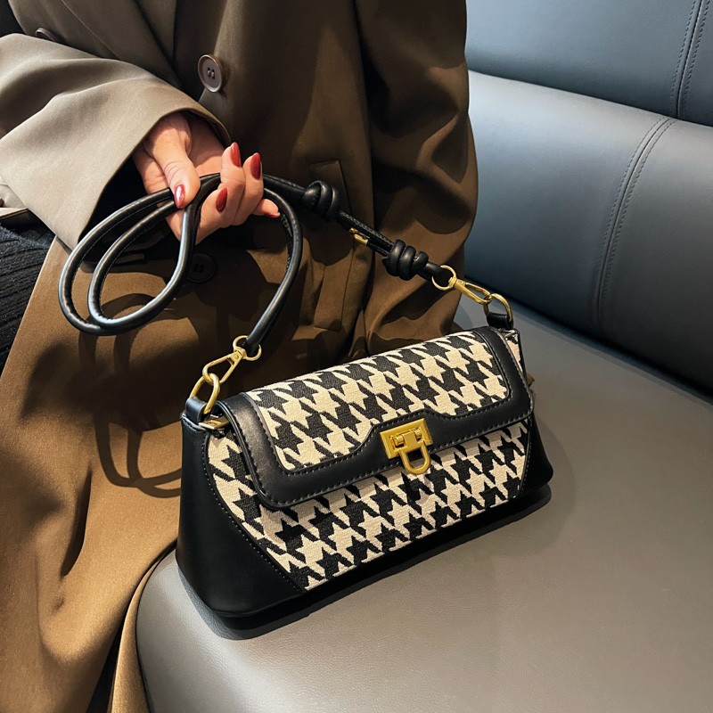 Classic Versatile Houndstooth Shoulder Bag French Vintage Underarm Female Niche Design Fashion ...