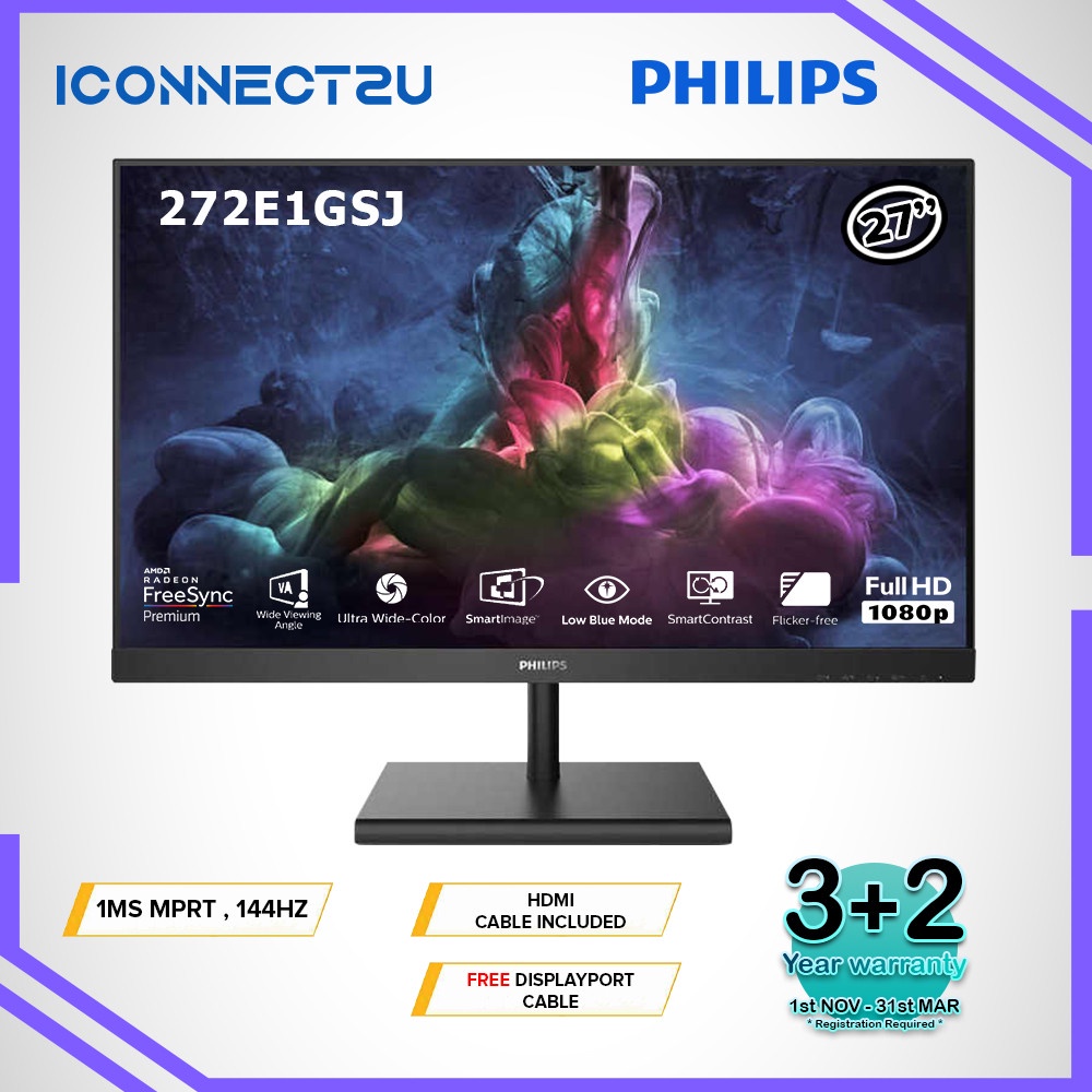 Philips 272E1GSJ 27" 1ms 144Hz FHD FreeSync VA LED Gaming Monitor ...