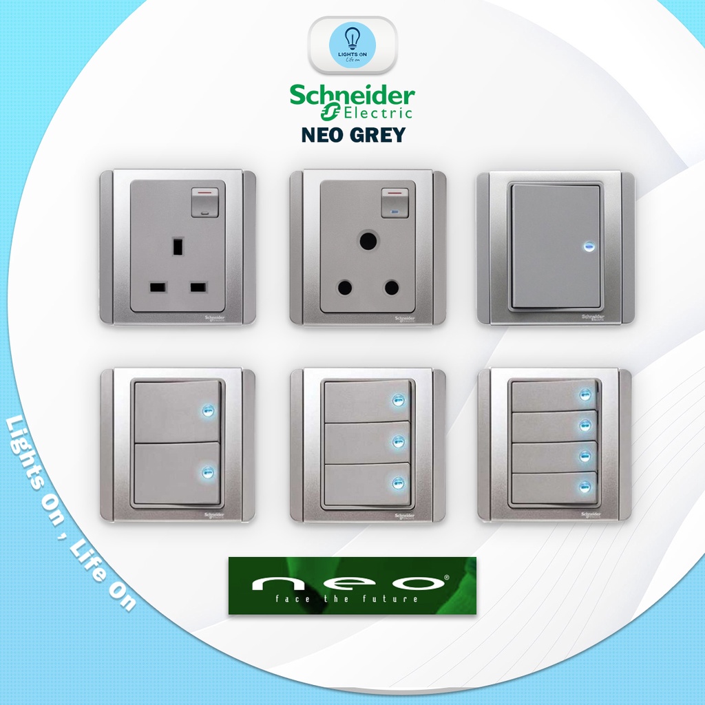 Schneider NEO Horizontal Switches Grey Silver Switches Suis Soket Plug ...