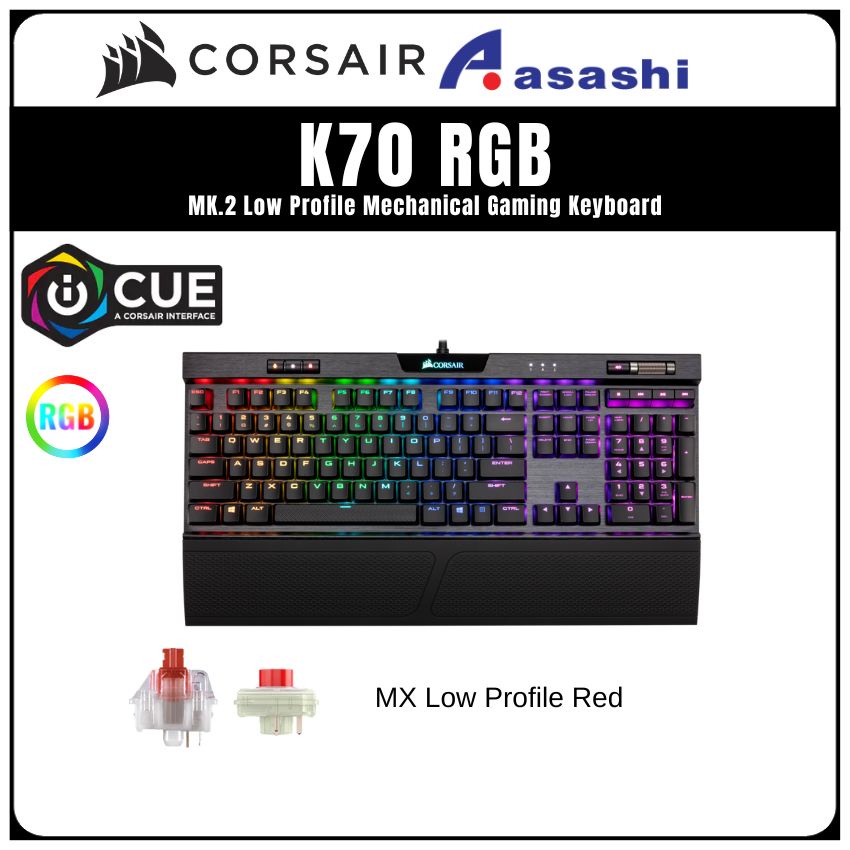 Corsair K70 RGB MK.2 Low Profile Mechanical Gaming Keyboard - MX Low Profile Red CH-9109017-NA ...