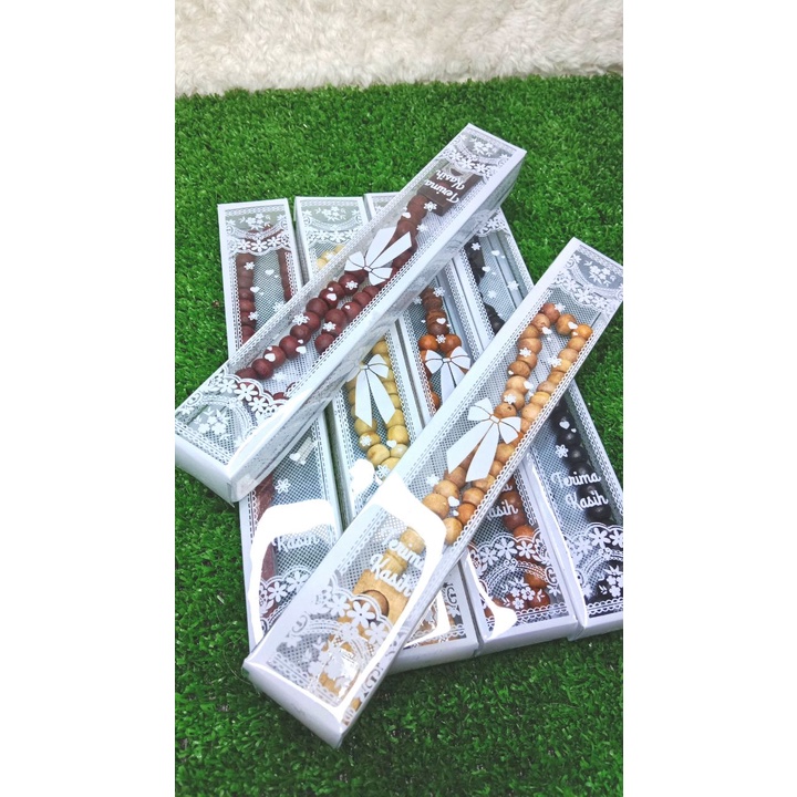 Doorgift Cenderahati - Tasbih Kayu 33 biji Kotak Motif Bunga [Termasuk ...
