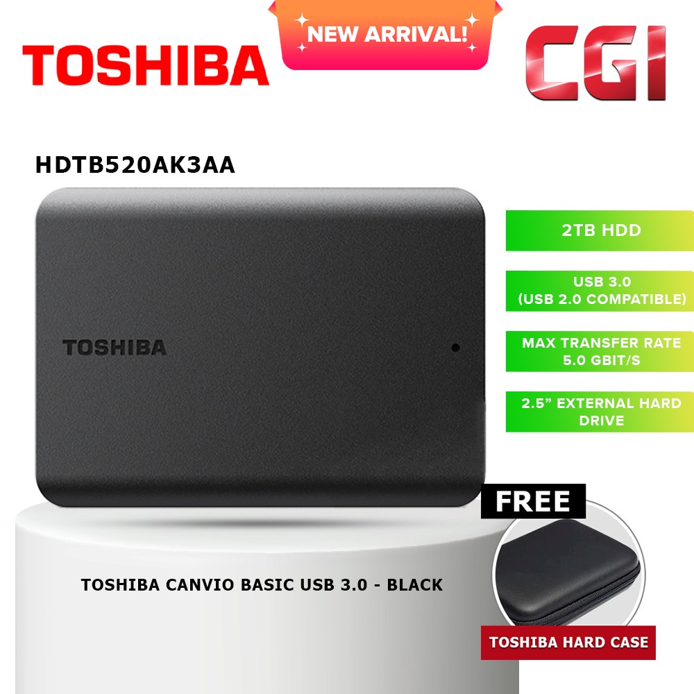 Toshiba 2TB HDTB520AK3AA Canvio Basic A5 USB 3.0 Portable Hard Drive - Black | Shopee Malaysia