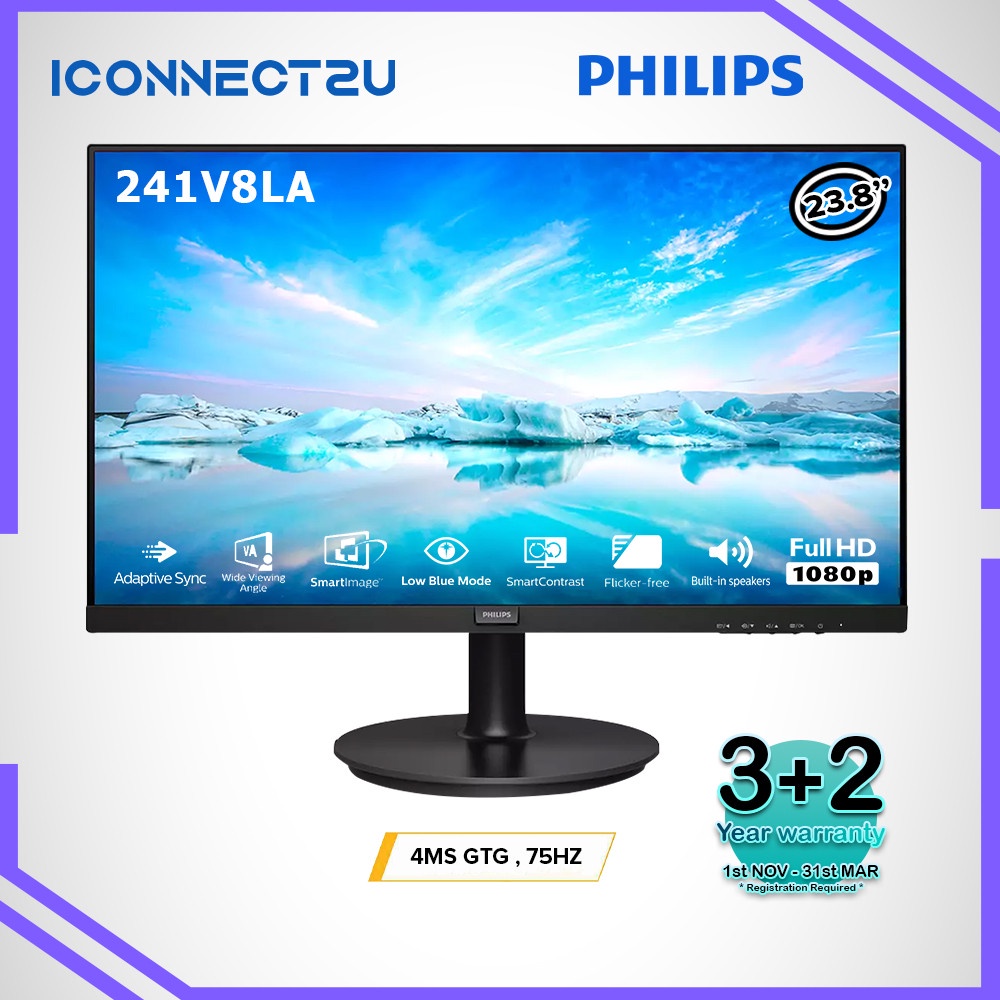 Philips 24" 241V8LA Full HD VA 75Hz 4ms Adaptive Sync LCD Monitor with ...