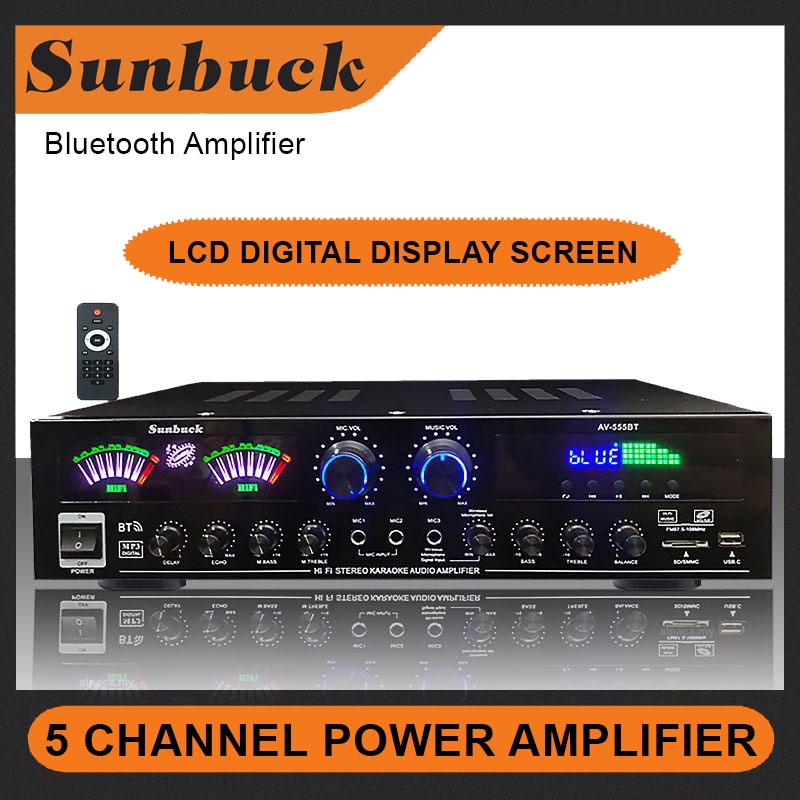 Sunbuck 5CH HiFi Power Amplifiers Stereo bluetooth 5.1 Home Audio Digital Sound Amplifier BASS ...