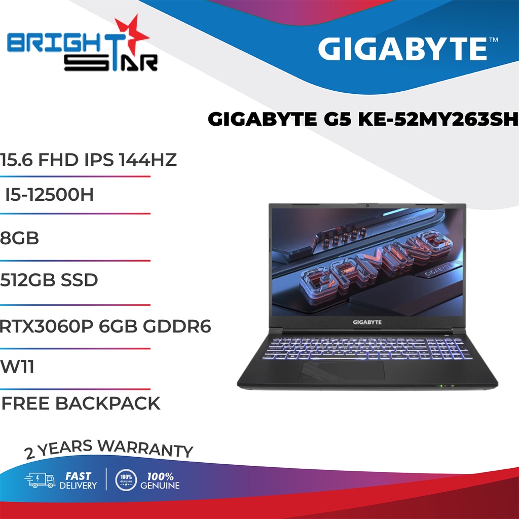 LAPTOP GIGABYTE G5 KE-52MY263SH (15.6 FHD IPS 144HZ / I5-12500H / 8GB ...