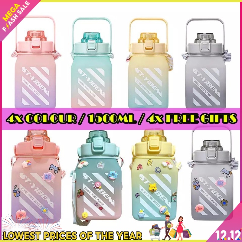 4xFree Gift Botol Air Viral Straw 1500ML Botol Air Budak Cute Water ...