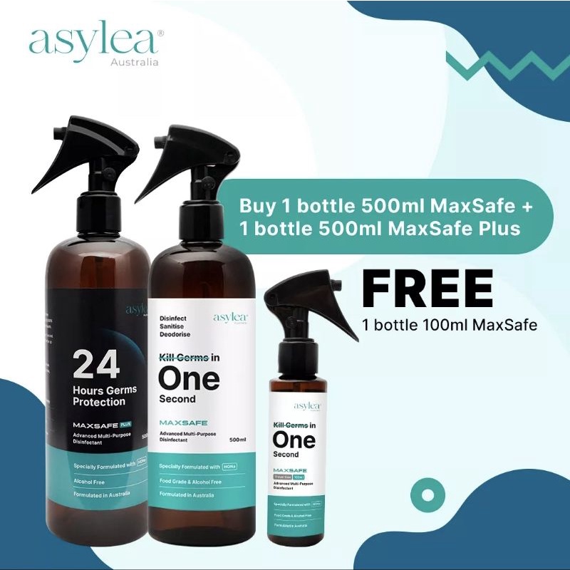 Asylea Maxsafe COMBO - Maxsafe & Maxsafe PLUS - 500ml - Food grade Disinfectant (Free gift ...