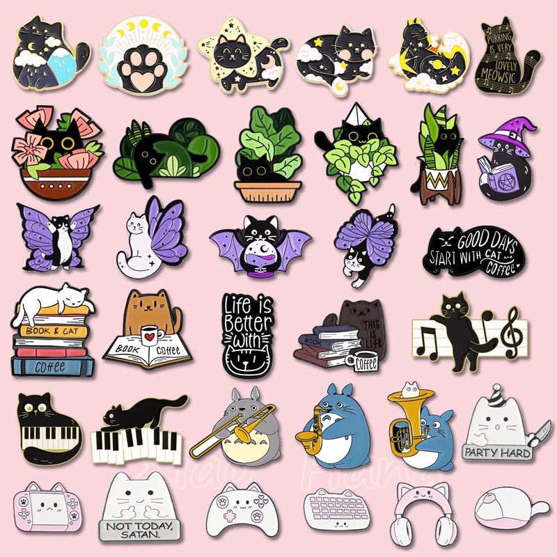 Cute Animal Cat Enamel Pins Anime Totoro Brooch Book Kitten Pin Cartoon ...