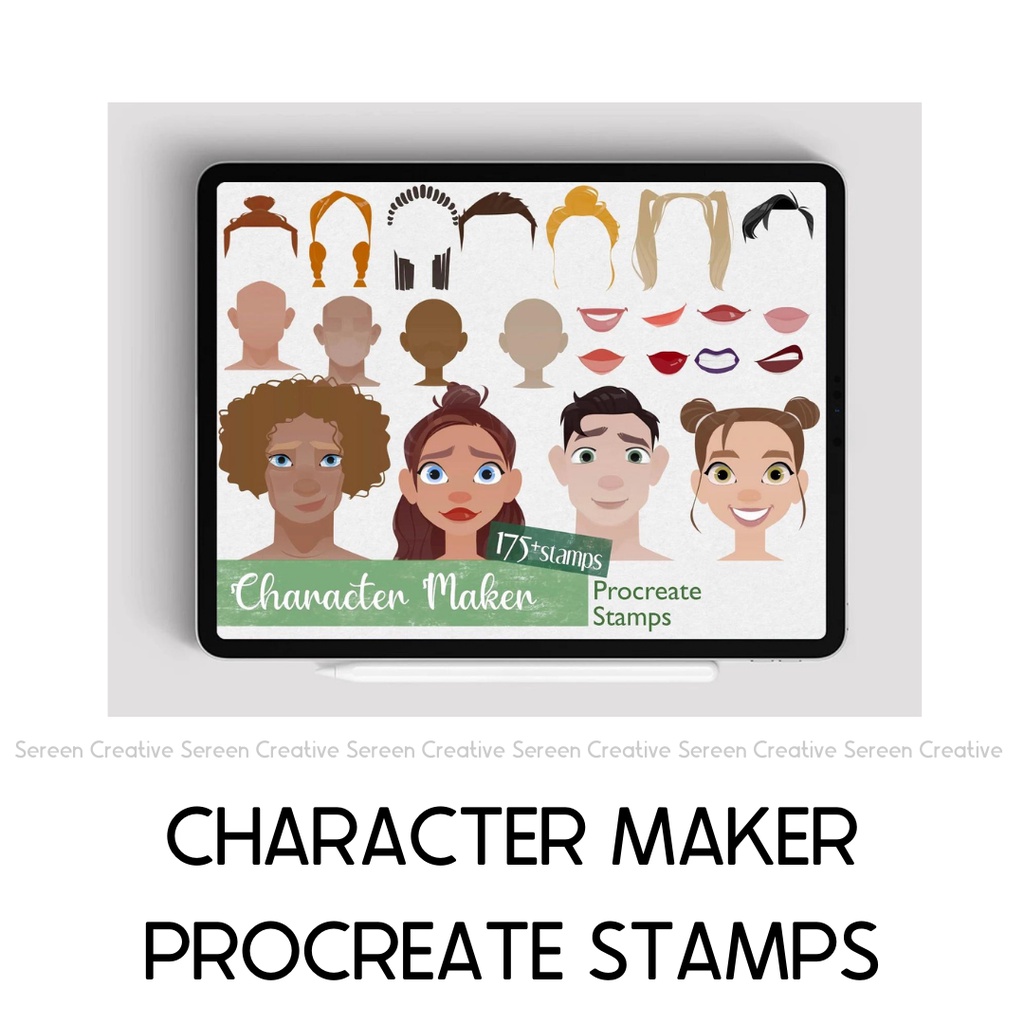 P141 Procreate Character Maker Stamps Brush Cartoon Character Creator Face Eyes Lips Noses Guide ...