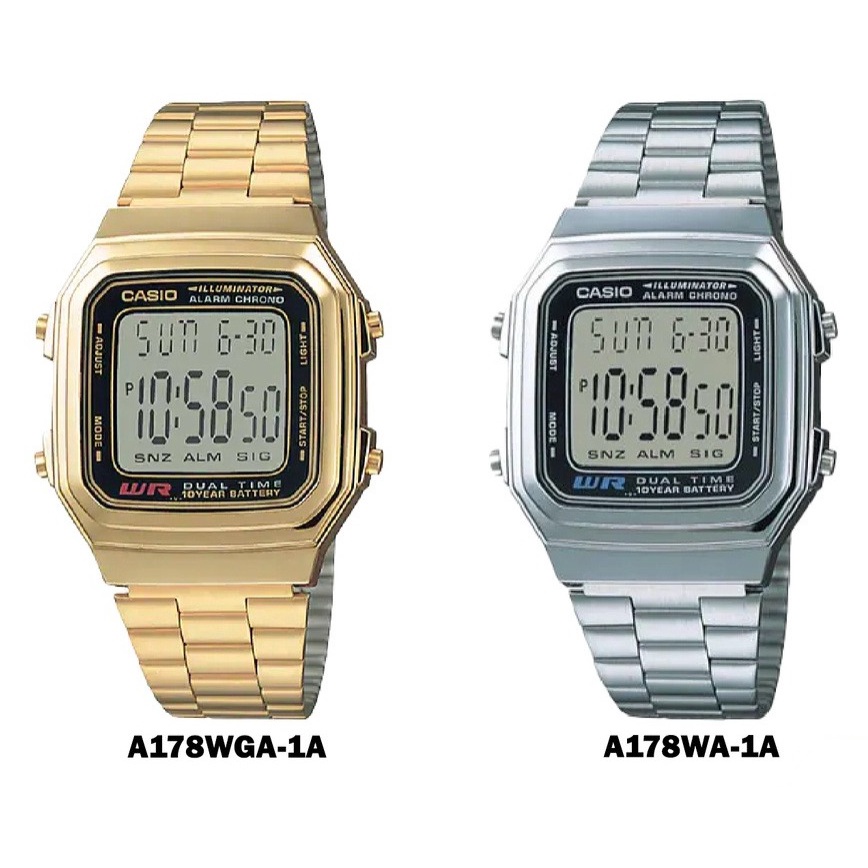 Casio Standard Digital Gold Stainless Steel Strap Watch A178WGA ...
