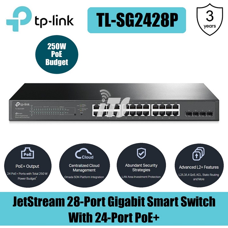 TP-Link JetStream 28-Port Gigabit Smart Switch with 24-Port PoE+ (TL ... TP-Link JetStream 28-Port Gigabit Smart Switch with 24-Port PoE+ (TL ...