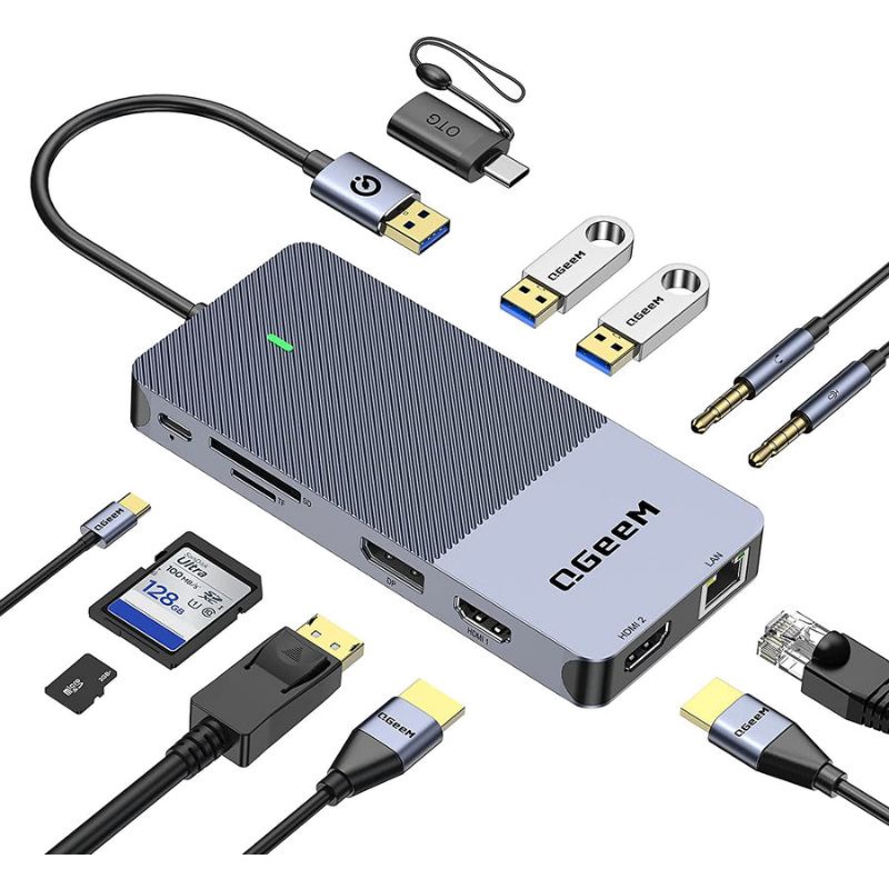 QGEEM 11 IN 1 MINI USB C / 3.0 DOCKING STATION WITH DP-DUAL 4K | Shopee ...