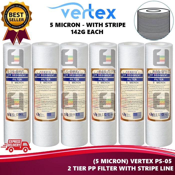 (6PCS) 142G VERTEX PS-05 STRIPE 5 MICRON 10INCH 10" PP WATER FILTER ...