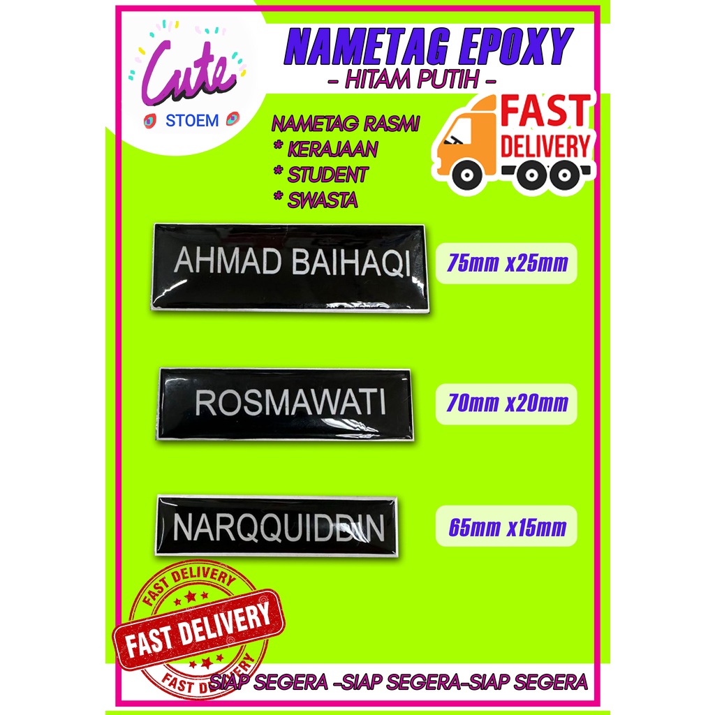 NAMETAG RASMI EPOXY ACRYLIC -HITAM PUTIH | Shopee Malaysia