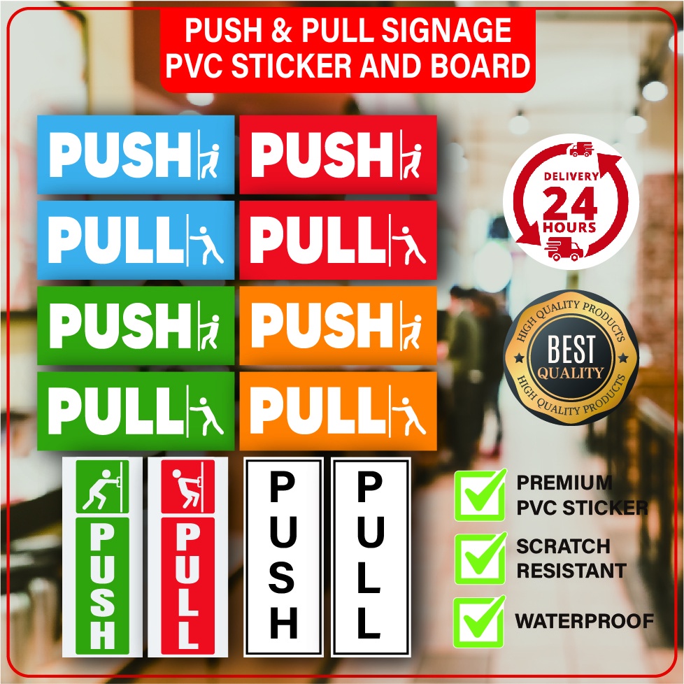Push & Pull PVC Sign Sticker for Doors, Door Signs, Door Signage ...