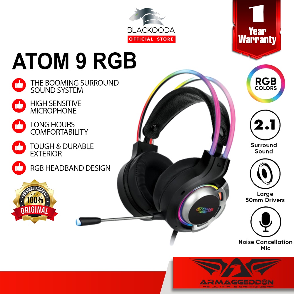 Armaggeddon Atom 9 RGB Headband Gaming Stereo Headphone with Mic - 1 ...