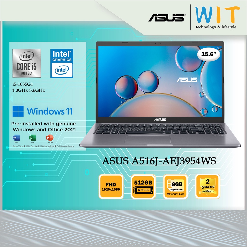 ASUS LAPTOP 15 A516J-AEJ3954WS / A516J-AEJ3955WS / i5-1035G1 / 8GB-24GB ...