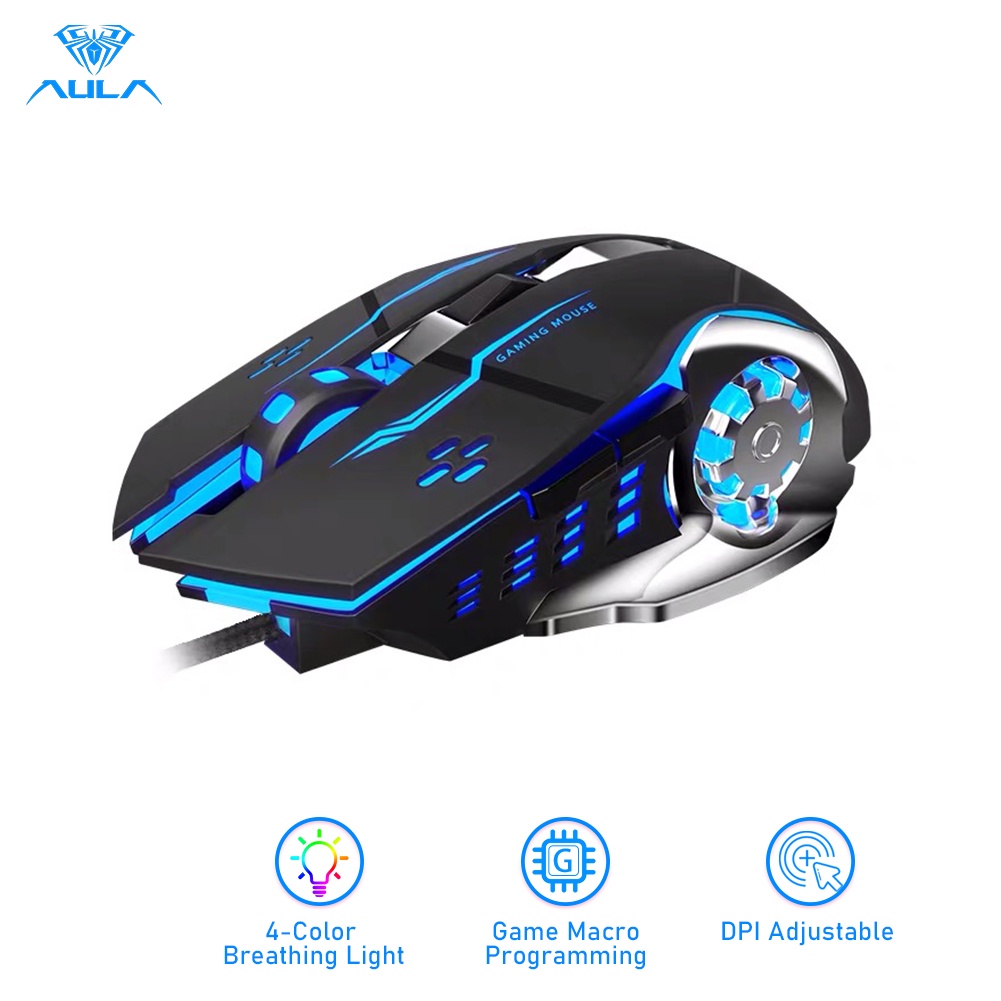 AULA S20 Gaming Mouse Marco Programmable Cool Lighting USB Optical ...