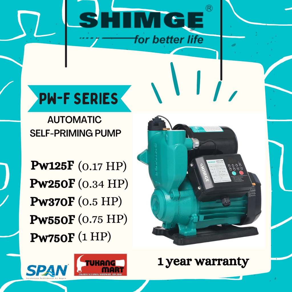 SHIMGE Automatic Self-Priming Pump PW125F--PW250F--PW370F--PW550F ...