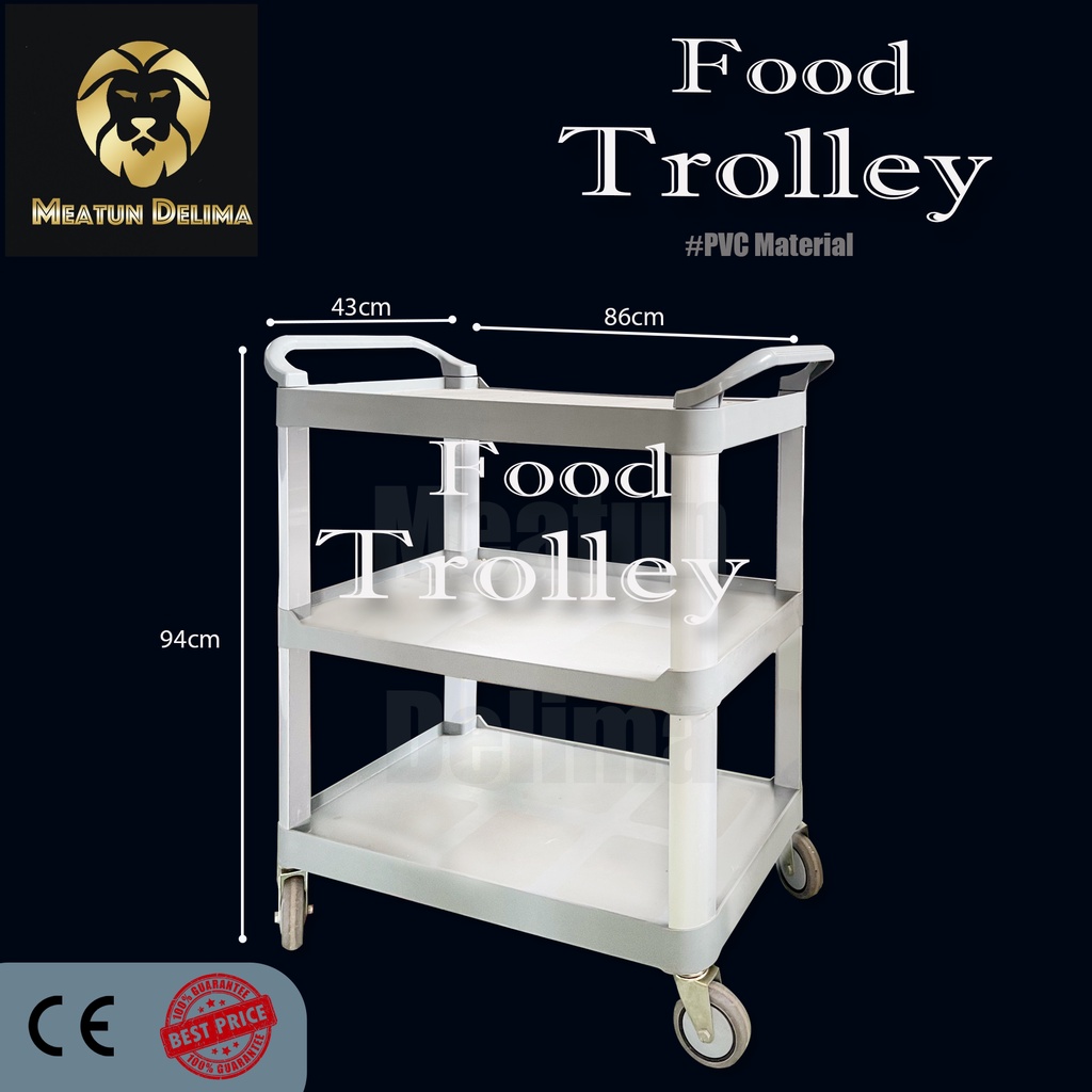 Food Trolley PVC 3 Tier with Castrol 3 Layer Trolly Troli Tiga Layer ...