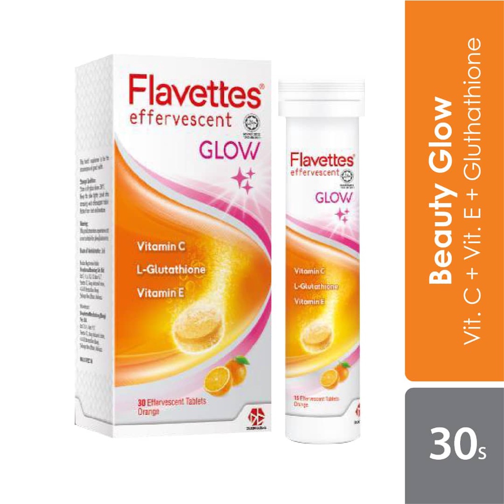 Flavettes Effervescent Glow Orange Flavour Vitamin C 1000mg (30's ...