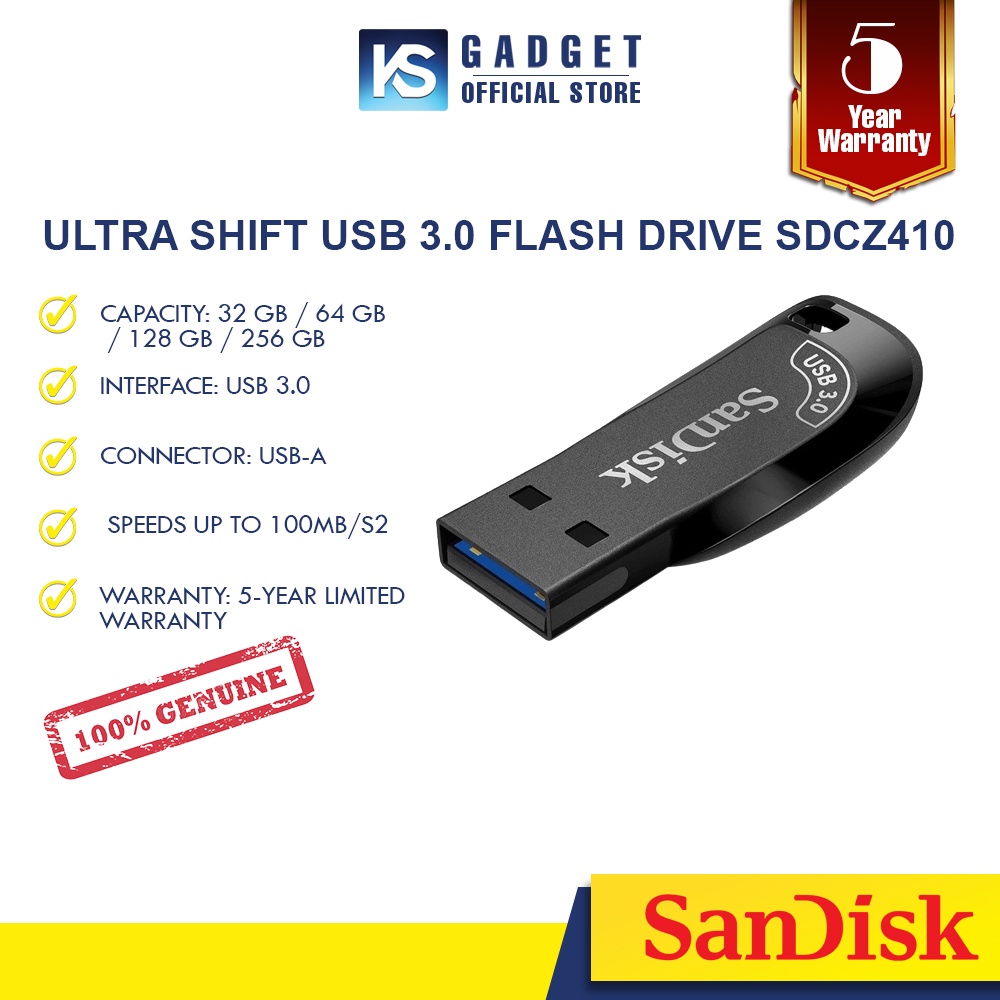 SanDisk Ultra Shift USB 3.0 (32GB/64GB/128GB/256GB) CZ410 USB Flash ...