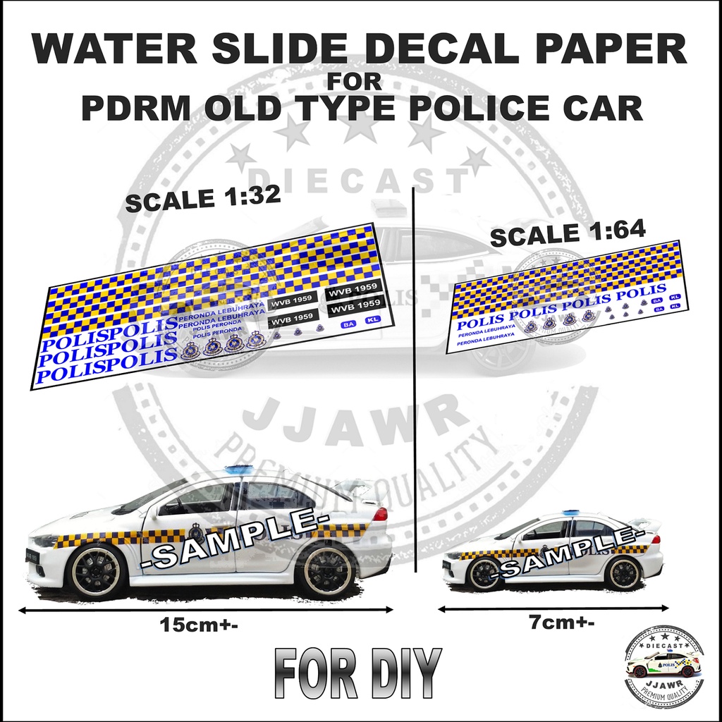 1:32 1:64 Water Slide Decal Paper of PDRM Old Type Police Car Livery ...