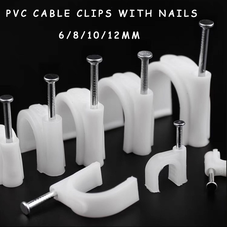 AS 6/8/10/12mm PVC Cable Plastic Wall Cable Clips With Nails U Clip Wire Paku Wayar Dinding ...