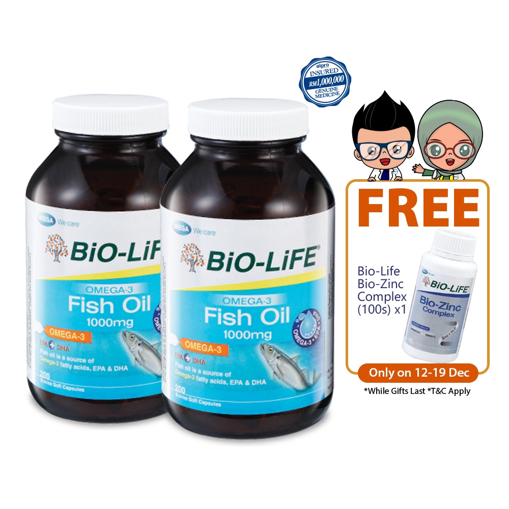 Bio-life Omega 3 Fish Oil 1000mg 200s x 2 | Shopee Malaysia