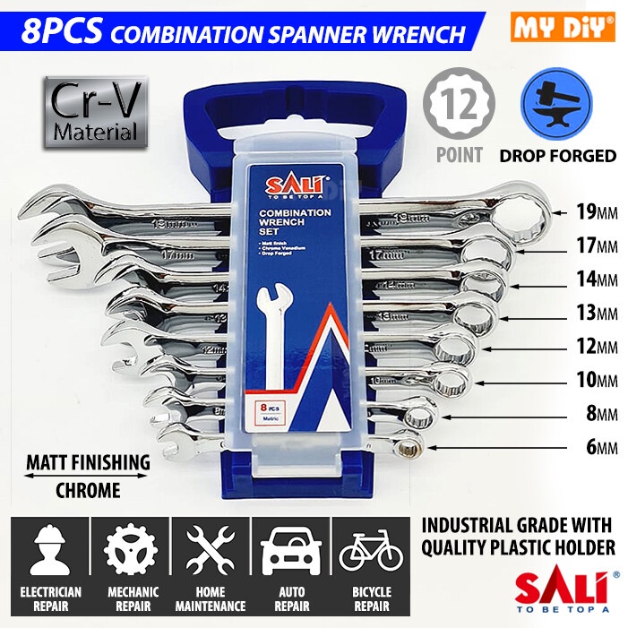MYDIYSDNBHD - SALI 8Pcs Chrome Vanadium Combination Spanner Wrench Drop ...