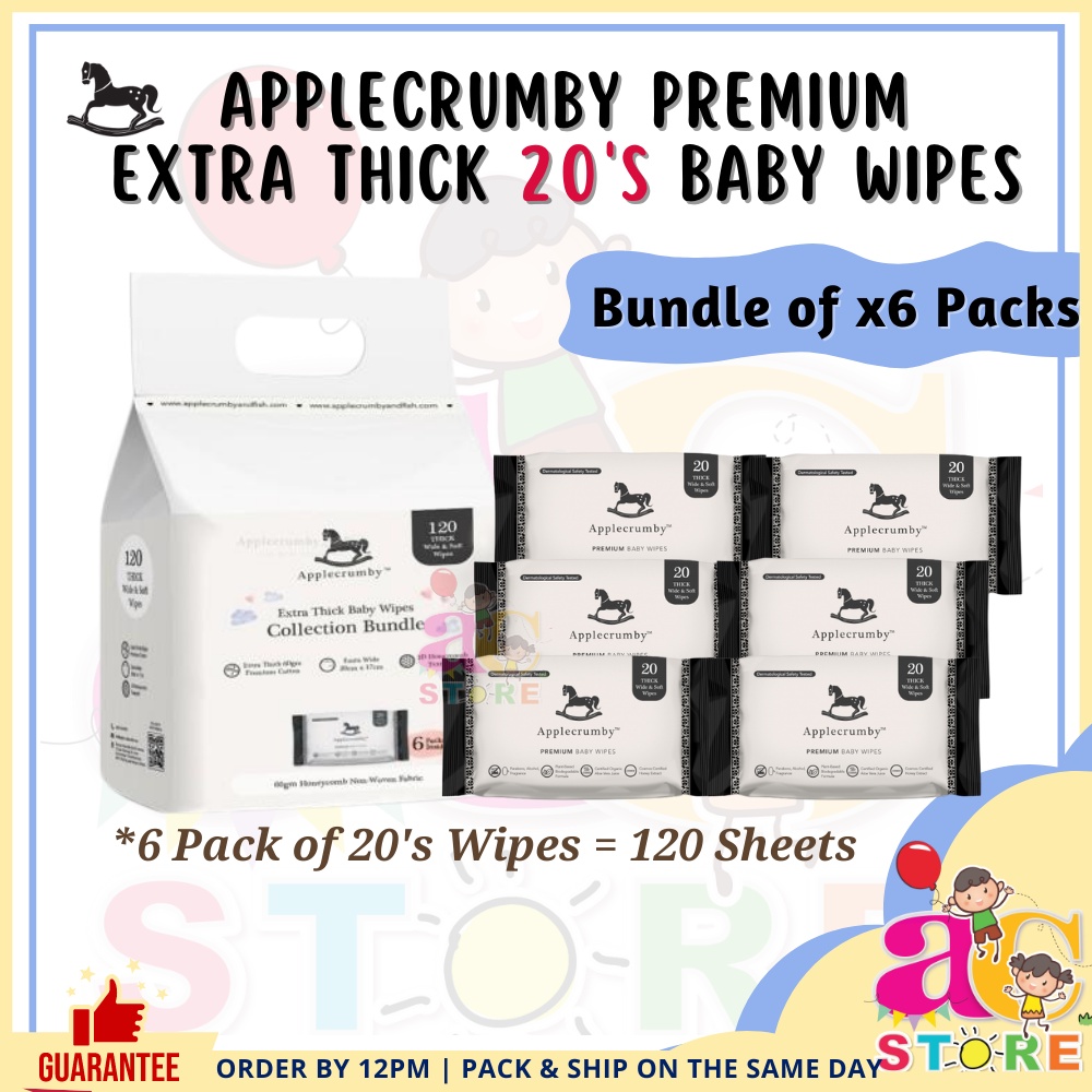 AC- (6 Packs Bundle ) Applecrumby Extra Thick 20 sheets Baby Wipes ...