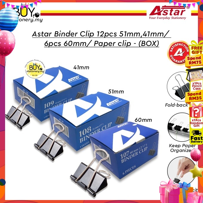 Astar Binder Clip 12pcs (51mm,41mm) / 6pcs (60mm) Paper clip / Pengepit ...