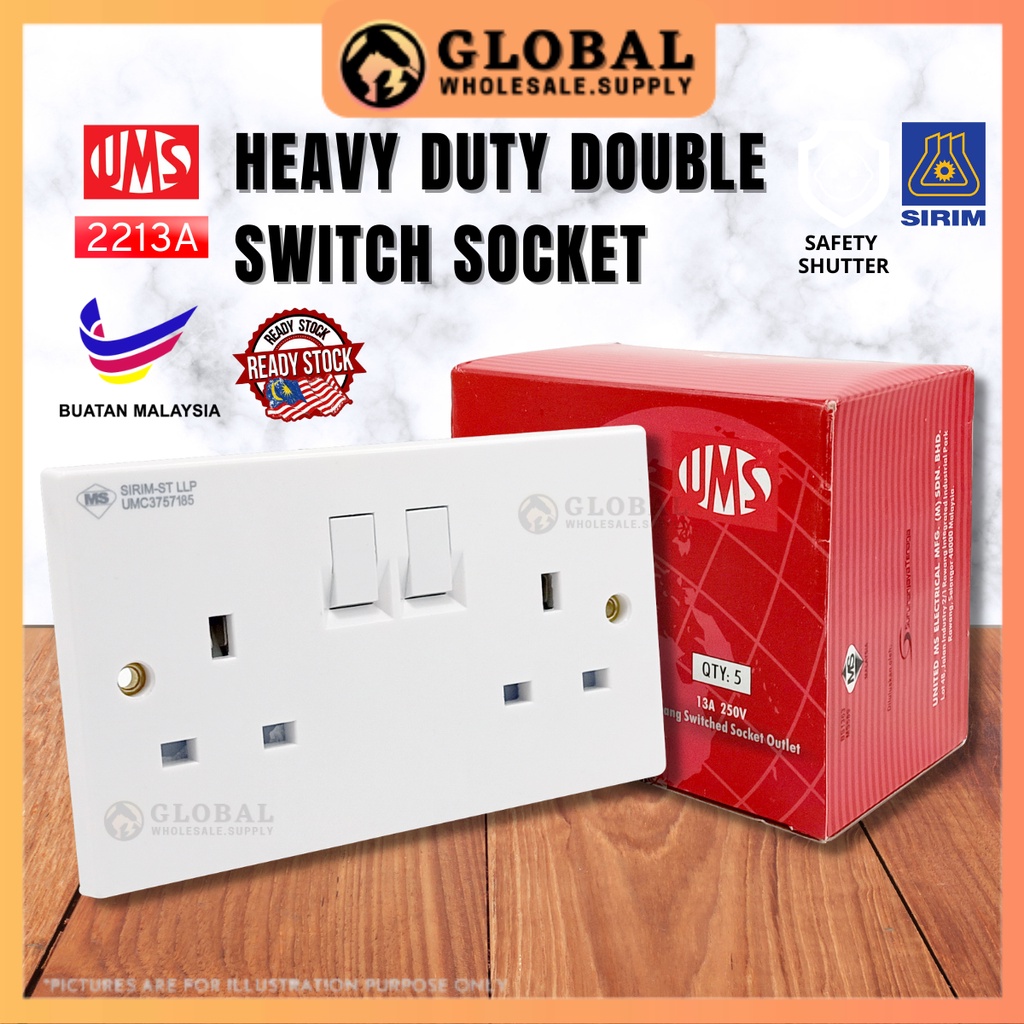 [READY STOCK] SIRIM UMS 2213A Double Switch Socket 13A Switched Socket Outlet 2213A 2 Gang ...