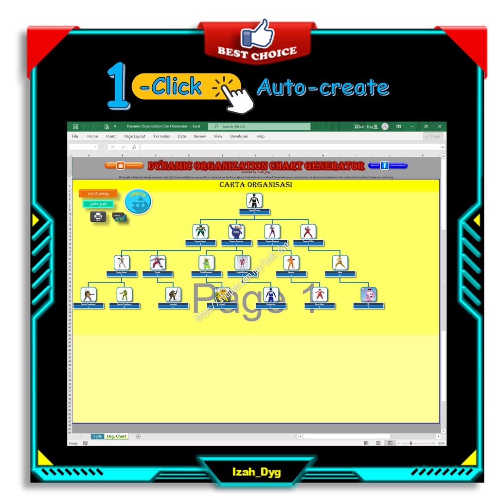 Dynamic Organization Chart Generator Template Carta Organisasi in Excel ...