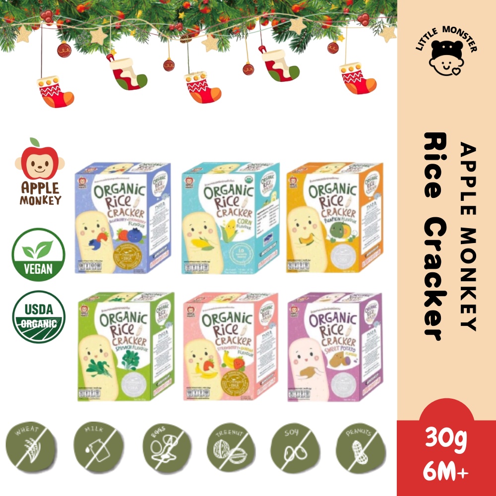 Apple Monkey Organic Rice Cracker 30g (6M+) Organic Snack Halal ...