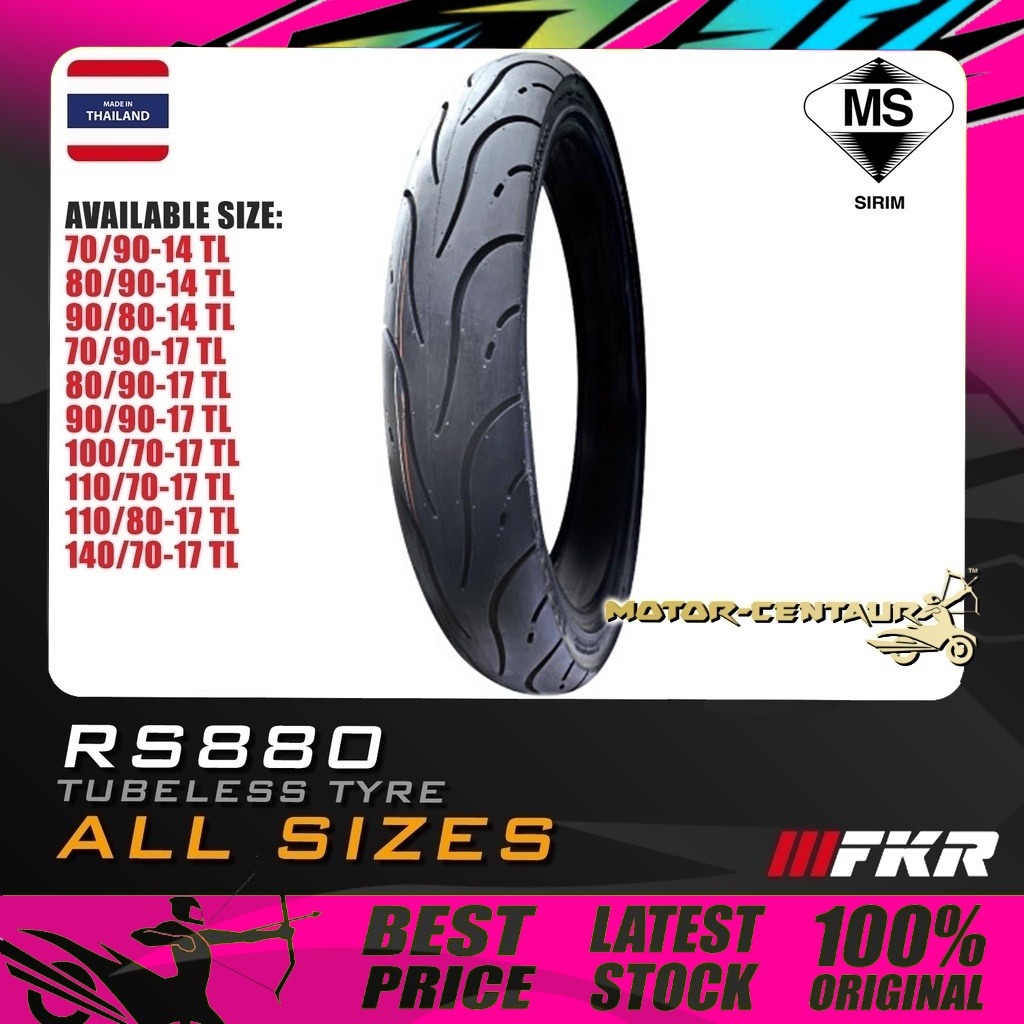 TAYAR MOTORSIKAL FKR RS880 TUBELESS TYRE 70, 80, 90, 100, 110, 140 -14 ...