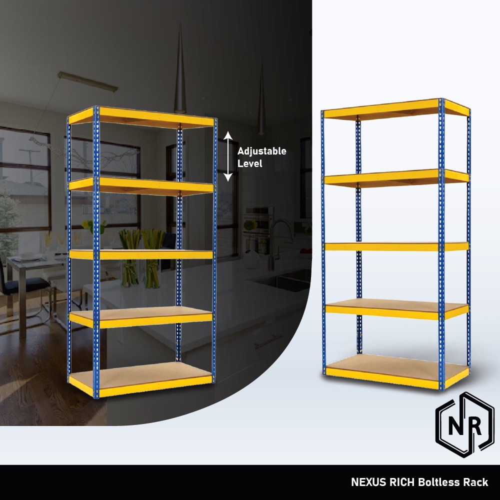 NEXUS [Blue Yellow] 5-Level Boltless Heavy Duty Rack Besi Rak Barang ...