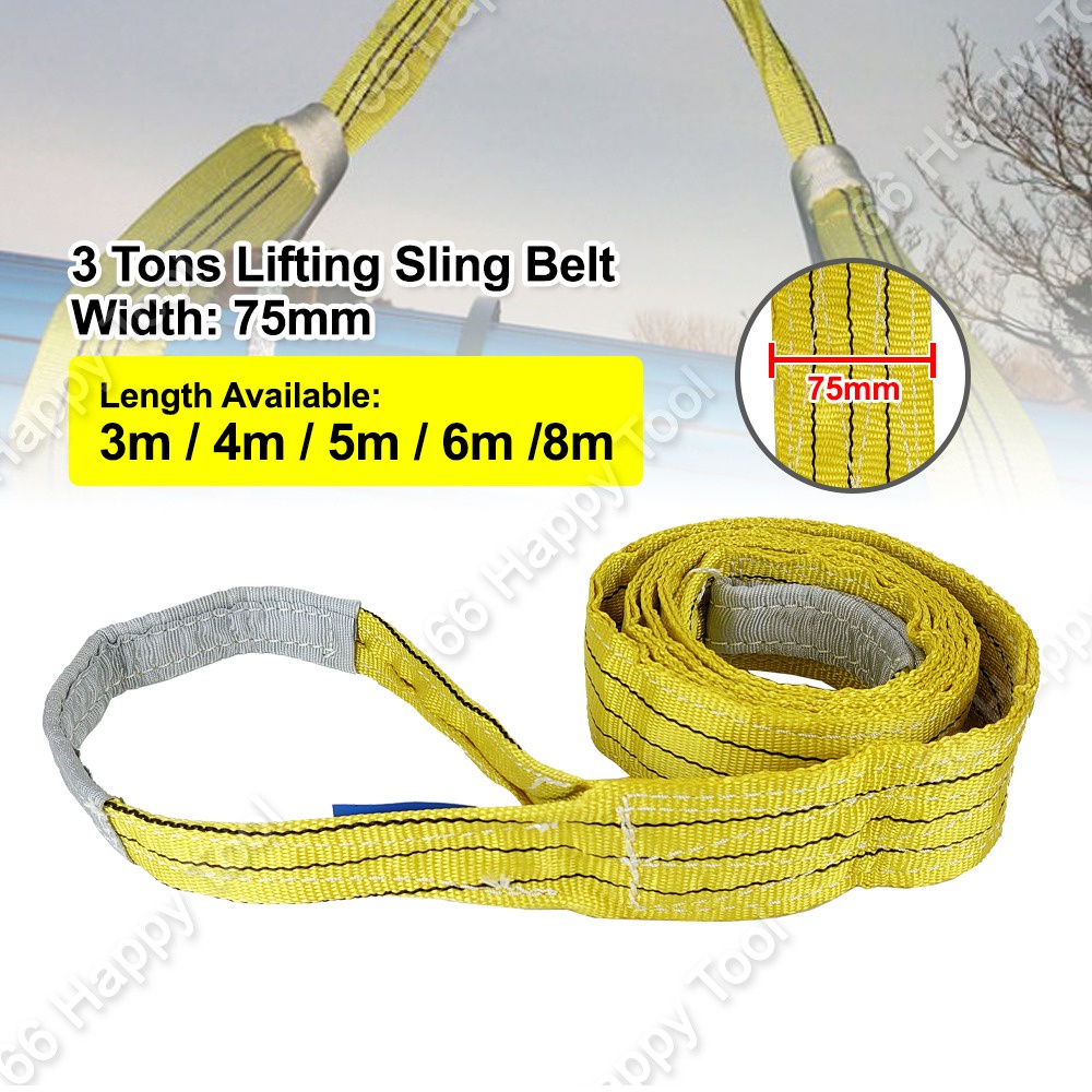 Webbing Lifting Sling Belt 3 Tons (75mm) 3m 4m 5m 6m 8m Heavy Duty Double Loop Eye Industrial ...