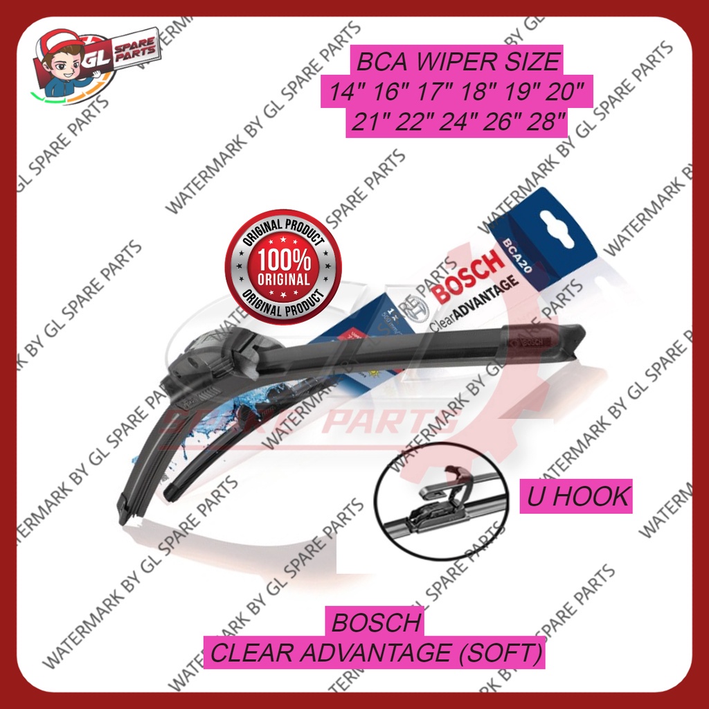 ORIGINAL BOSCH WIPER BLADE CLEAR ADVANTAGE SOFT BCA (U HOOK) PERODUA TOYOTA PROTON NISSAN ...