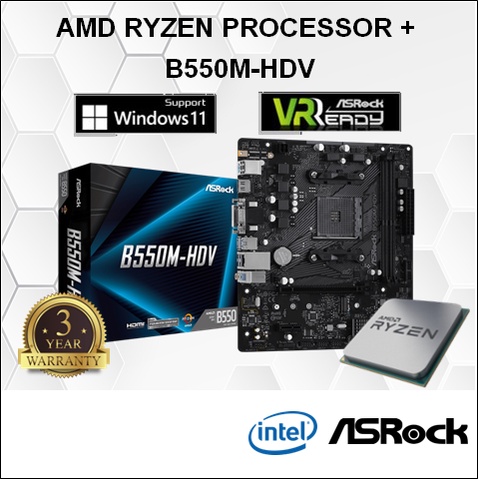 Asrock B550M-HDV B550 AM4 MOTHERBOARD B550M HDV + AMD RYZEN 3 / RYZEN 5 ...