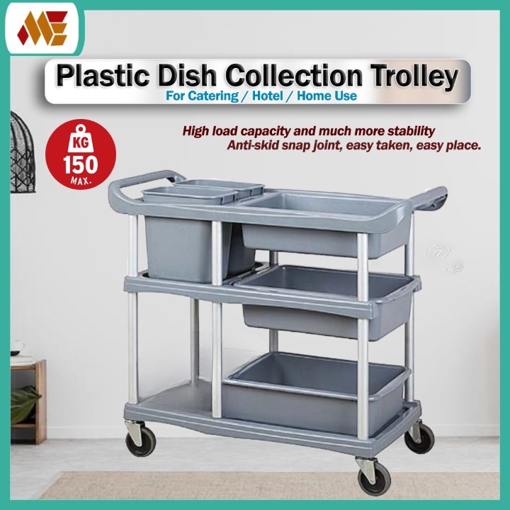 Plastic Knocked Down Dish Collection Trolley / Dishes Trolley For ...