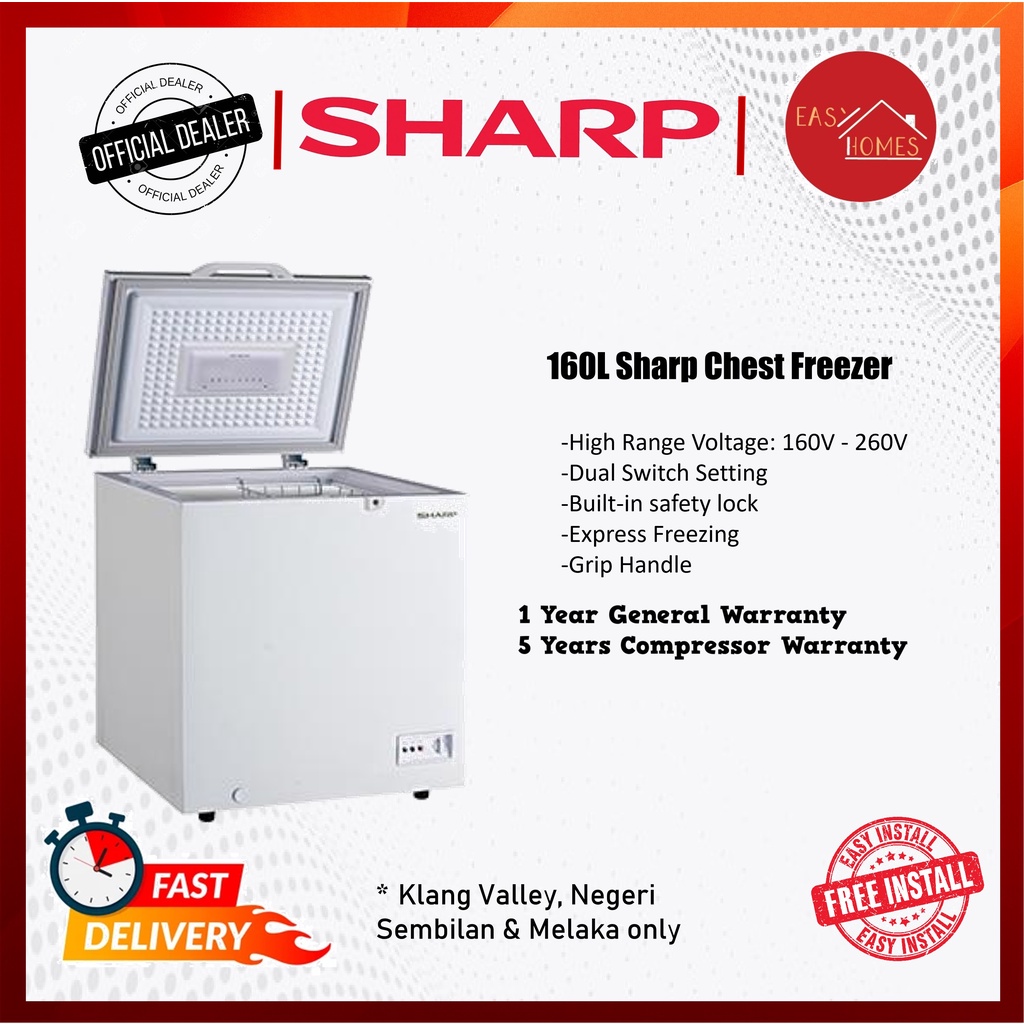 Sharp Chest Freezer With Lock And LED Light (160 L) SJC168 | Shopee ...