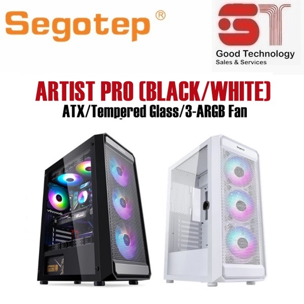 SEGOTEP ARTIST PRO ATX GAMING CASE WITH 3 ARGB FAN ( Black / White ...