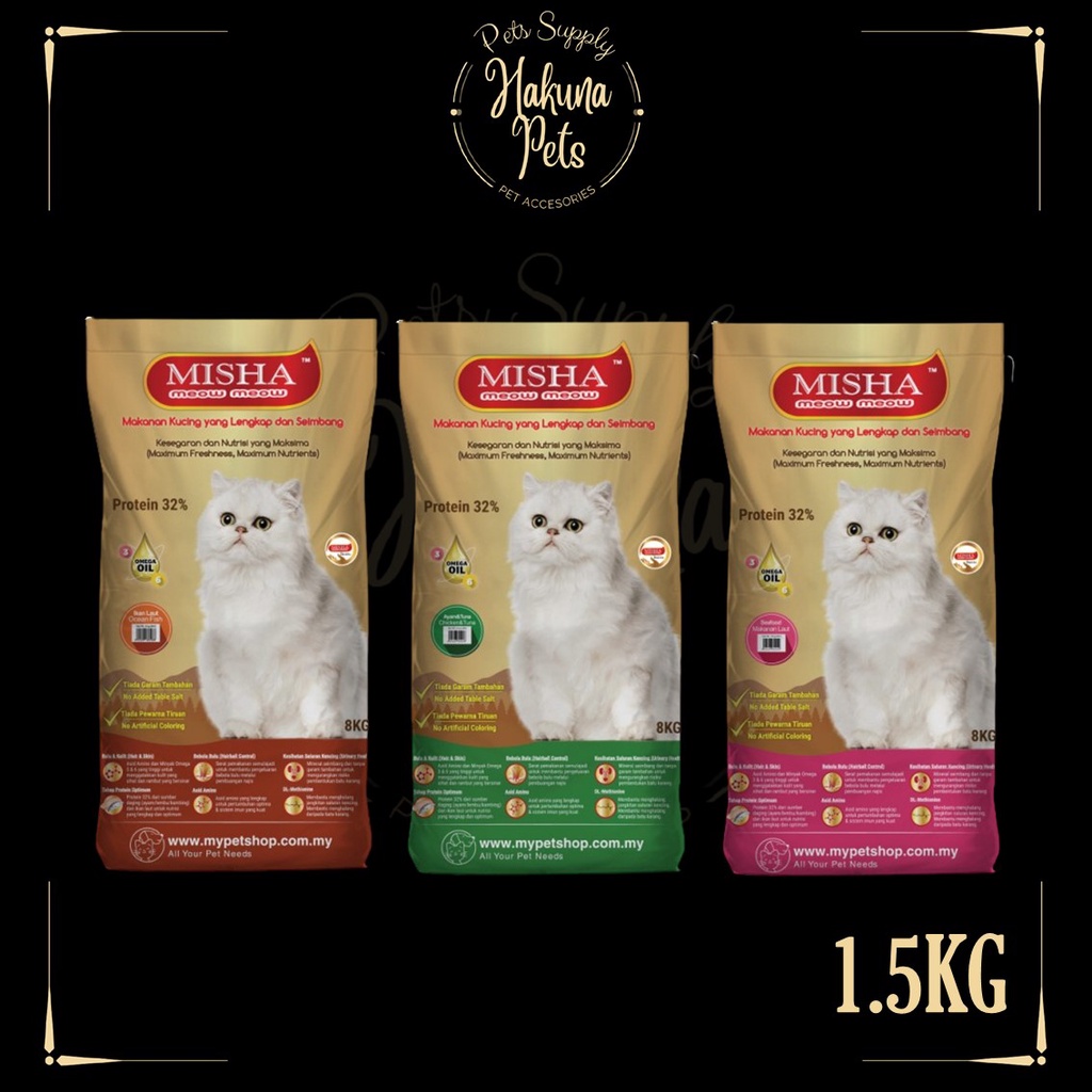 Misha Cat Dry Food 1.5KG & 1KG (Seafood , Chicken & Tuna , Ocean Fish ...