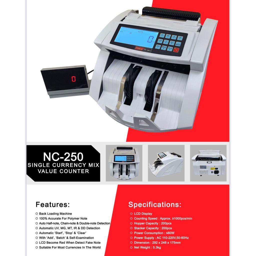Rongta NC-250 Multi currency Value Counting bill Money Counter machine ...