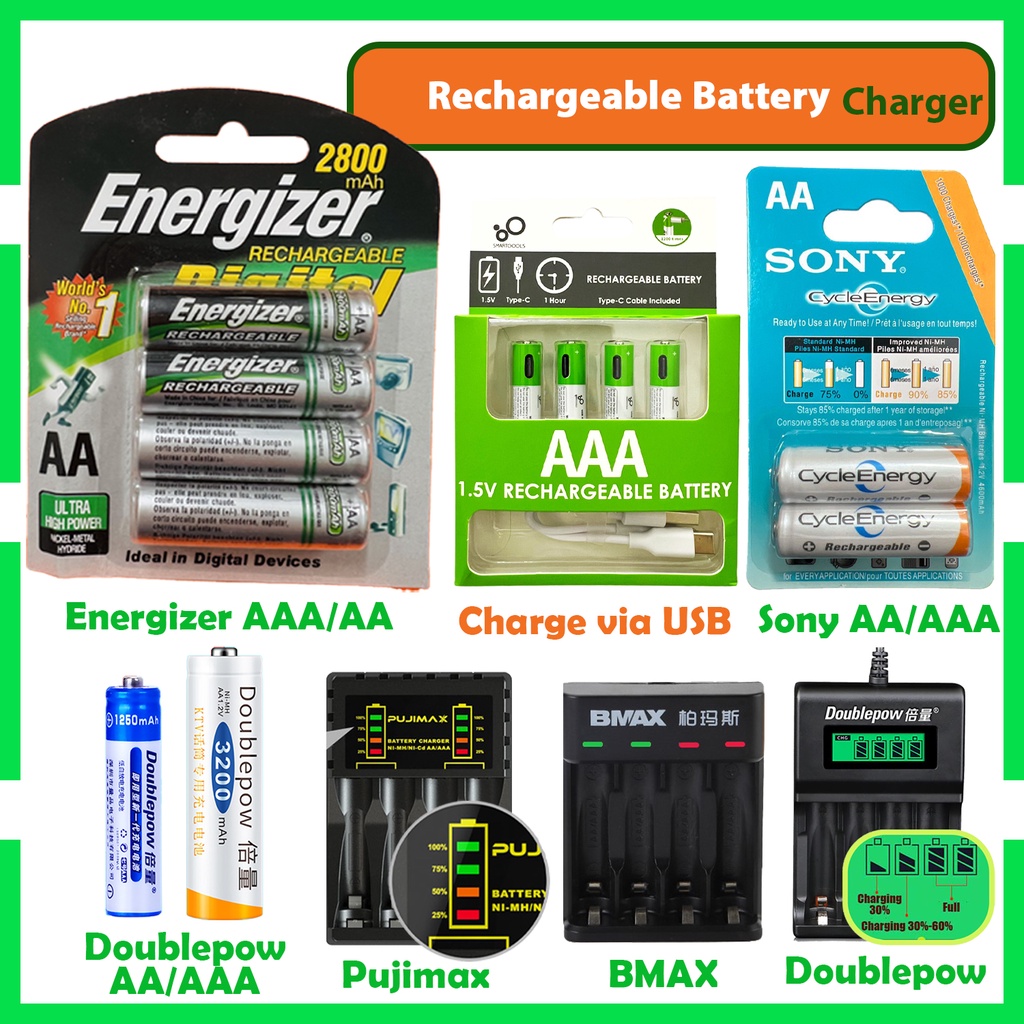 Rechargeable Battery AAA AA Bateri Cas Semula Bateri Rechargeable USB ...