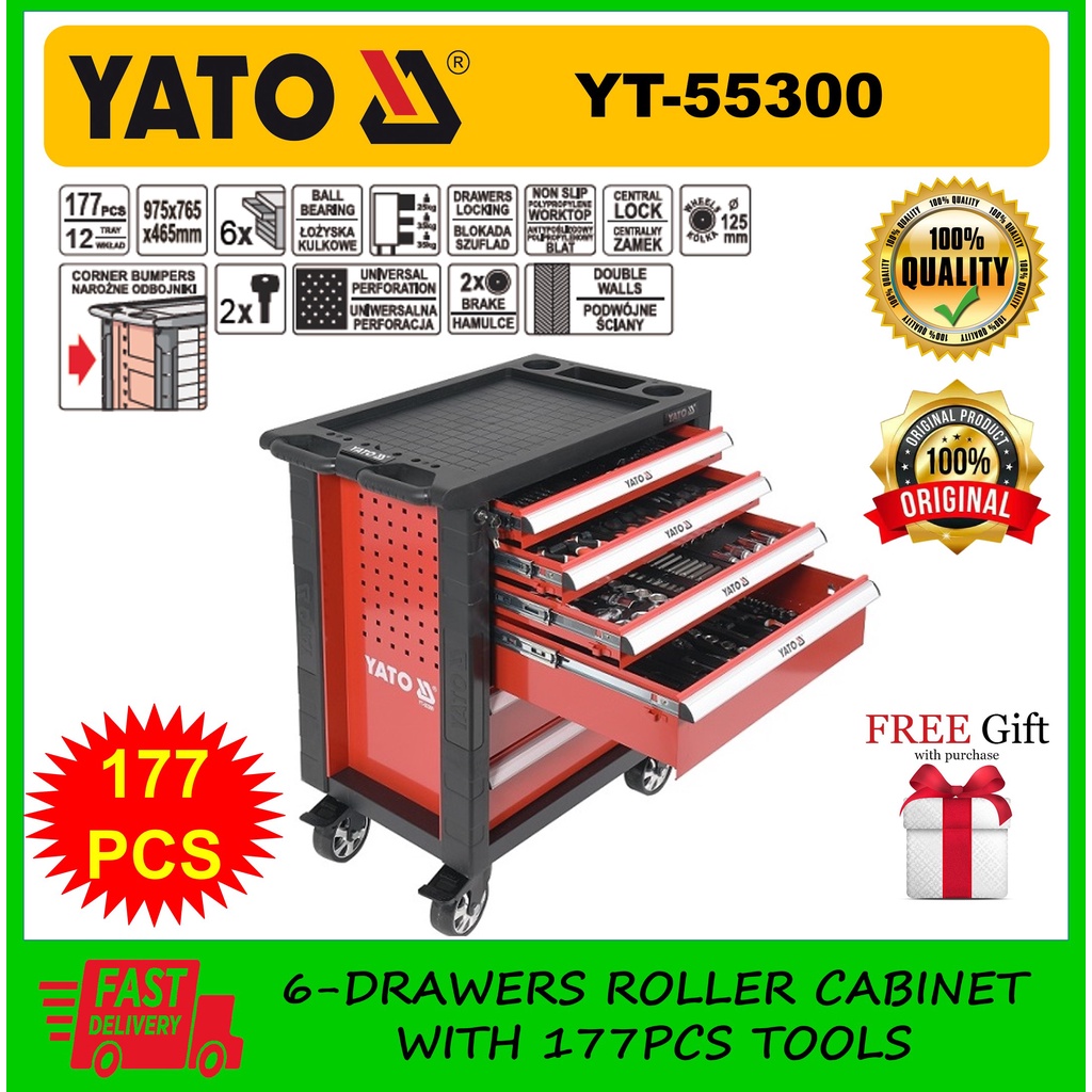 YATO YT-55300 ROLLER CABINET WITH 177PCS TOOLS 6-DRAWERS, TOOL BOX ...